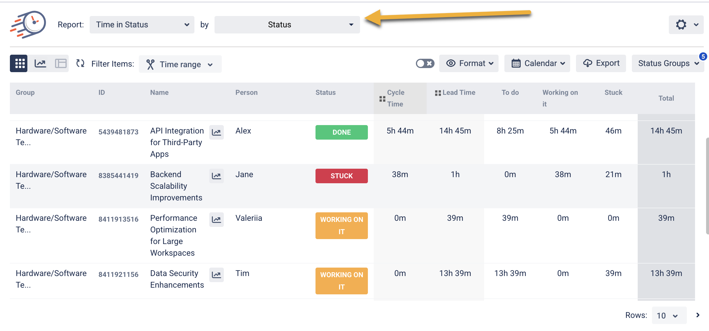 Reporting Page Settings Time in Status board